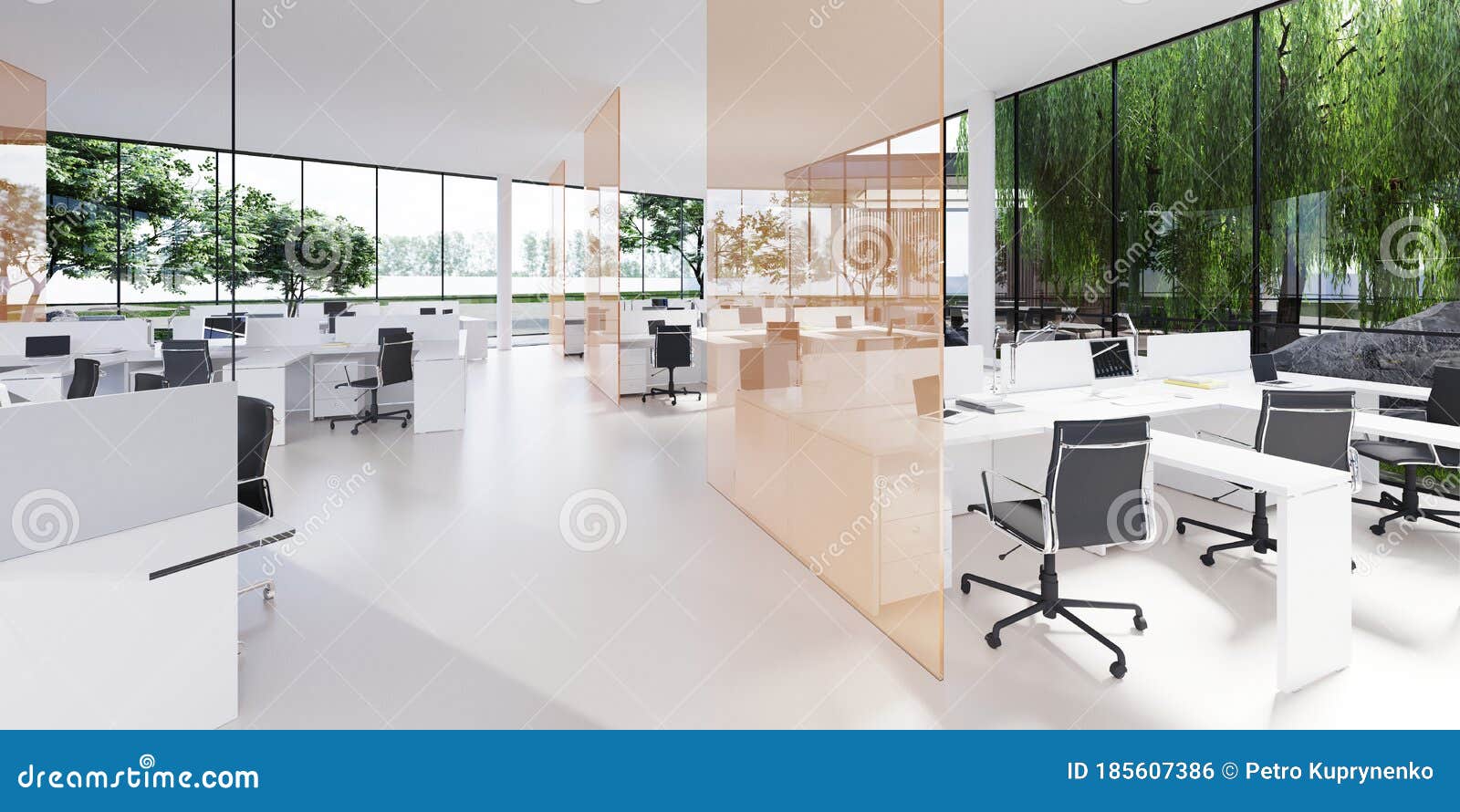 Work Desks Workspaces Top View With PC Or Laptops And A Lot Of ...