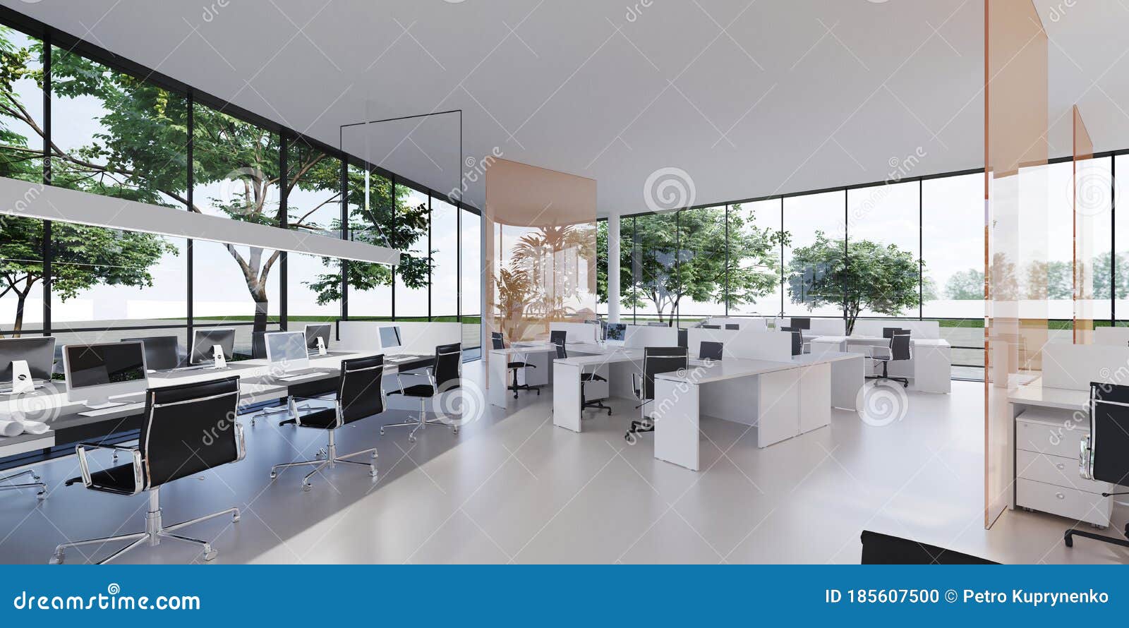 Work Desks Workspaces Top View With PC Or Laptops And A Lot Of ...