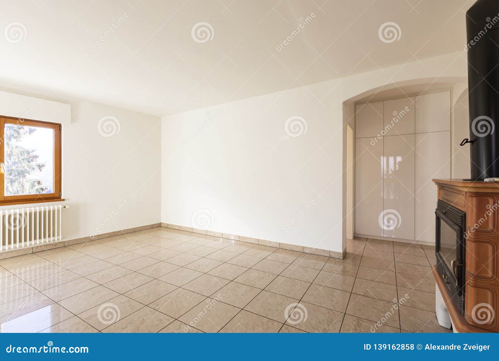 Empty Living Room with Fireplace Stock Photo - Image of flat, home ...