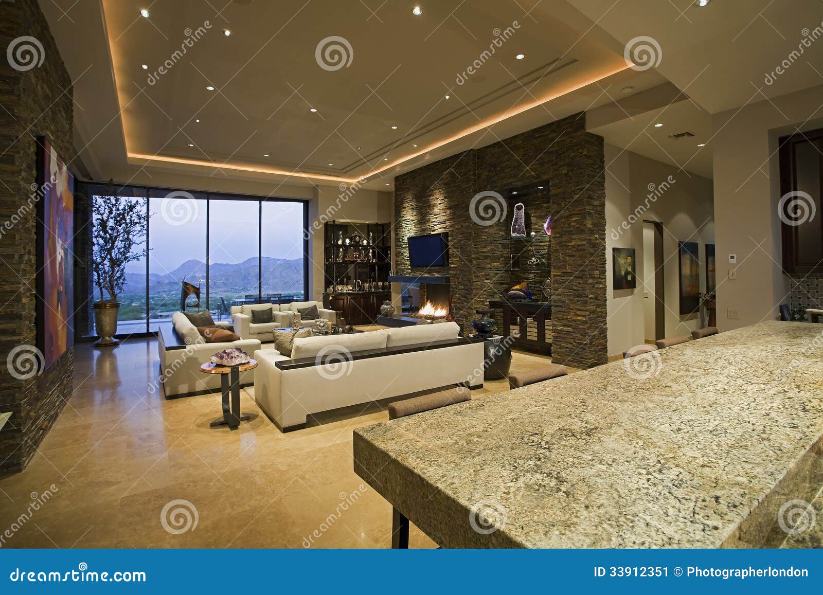 Spacious Living Room in House Stock Image - Image of table ...