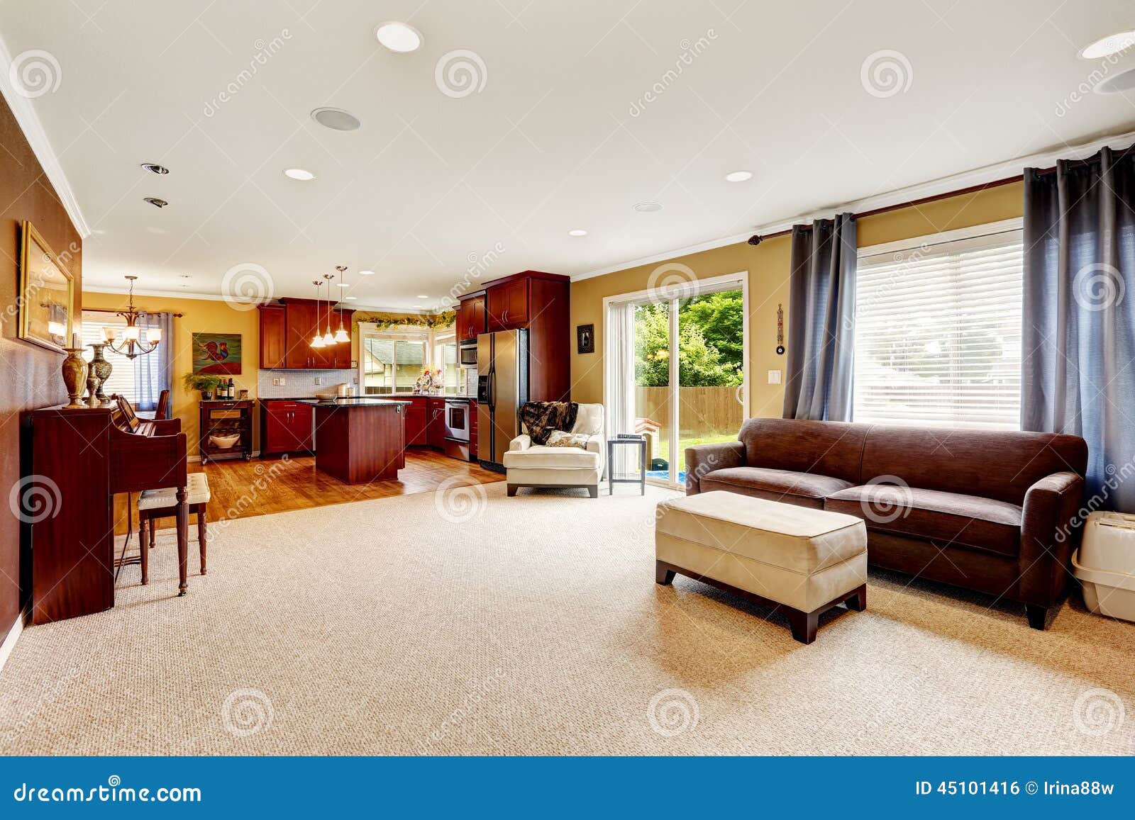 Spacious Living Room with Kitchen Area. Stock Photo - Image of decor ...
