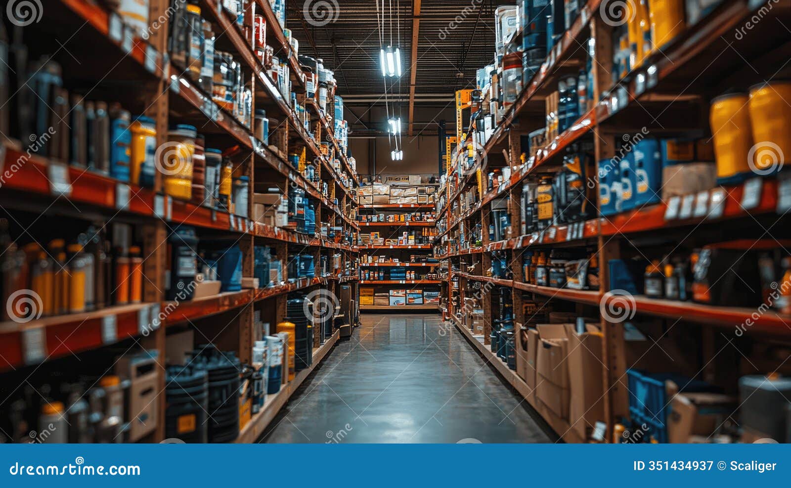 Spacious Luxury Hardware Store Aisle with Modern Lighting and Shelves ...