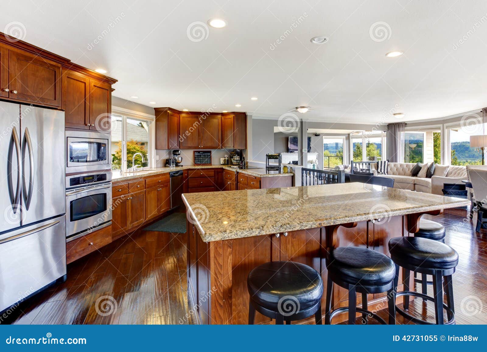 Spacious Luxury Kitchen Room Stock Image - Image of architecture, steel ...