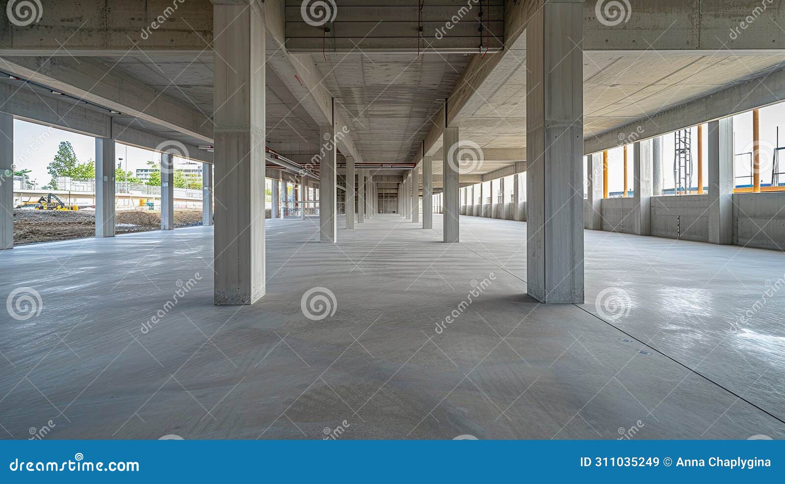 Spacious Modern Construction Site with Concrete Pillars and Beams Stock ...