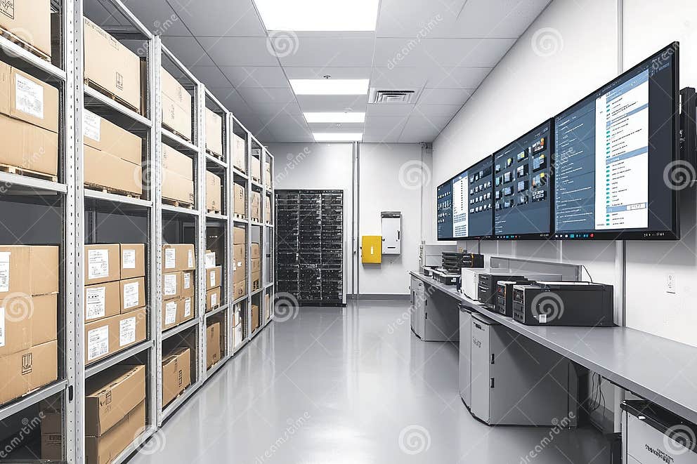 Modern Data Center with Storage Racks, Computer Equipment, and Large ...