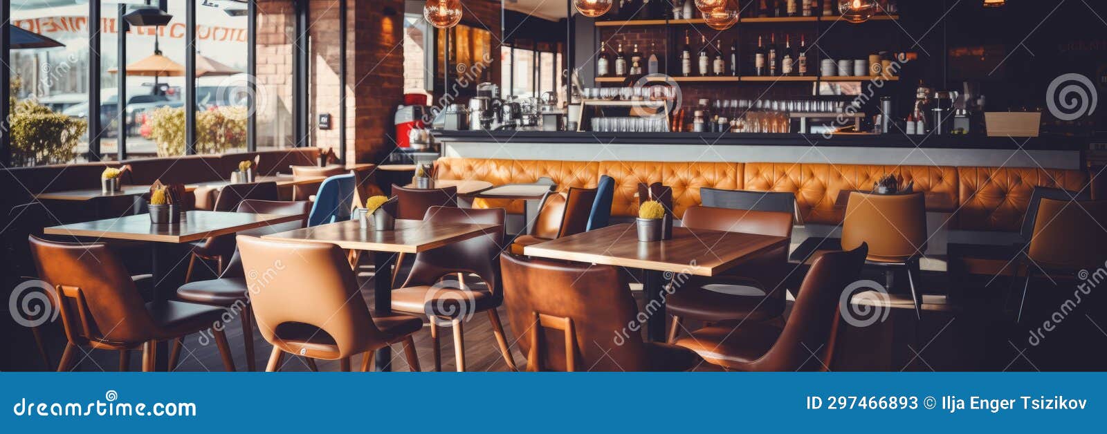 Spacious and Modern Empty Cafe Restaurant Interior with Stylish Decor ...