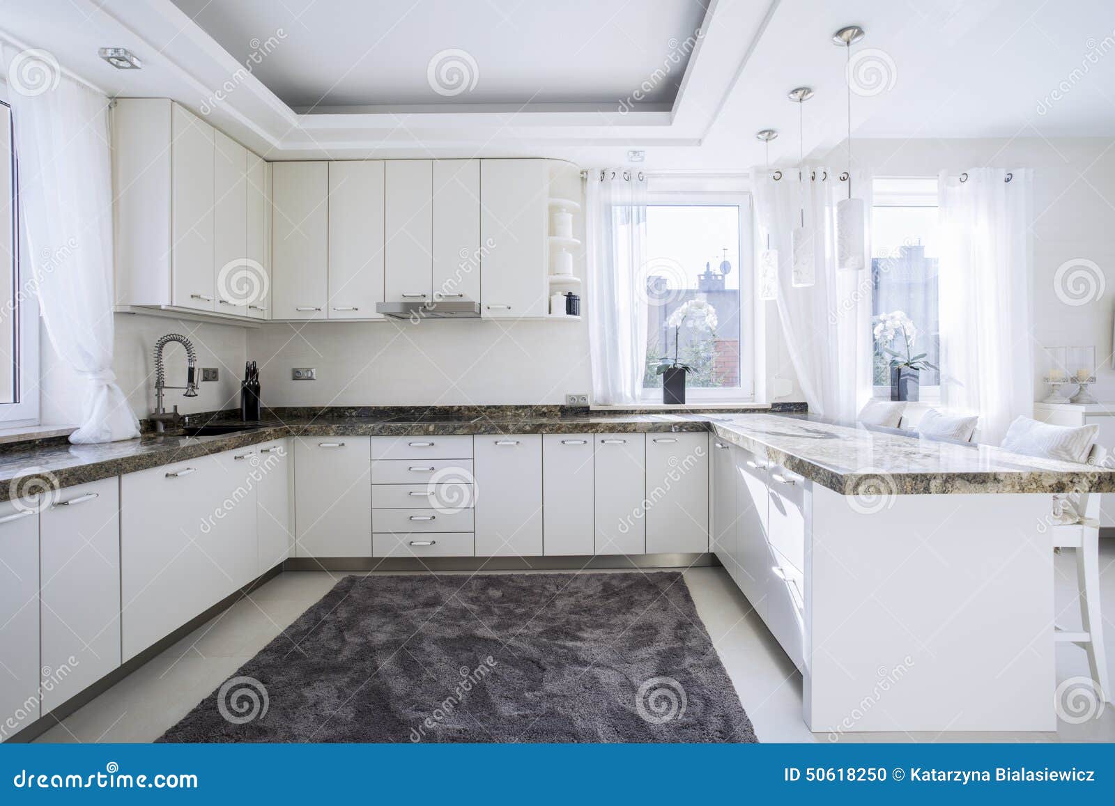 Spacious and Modern Kitchen Stock Photo - Image of space, shiny: 50618250
