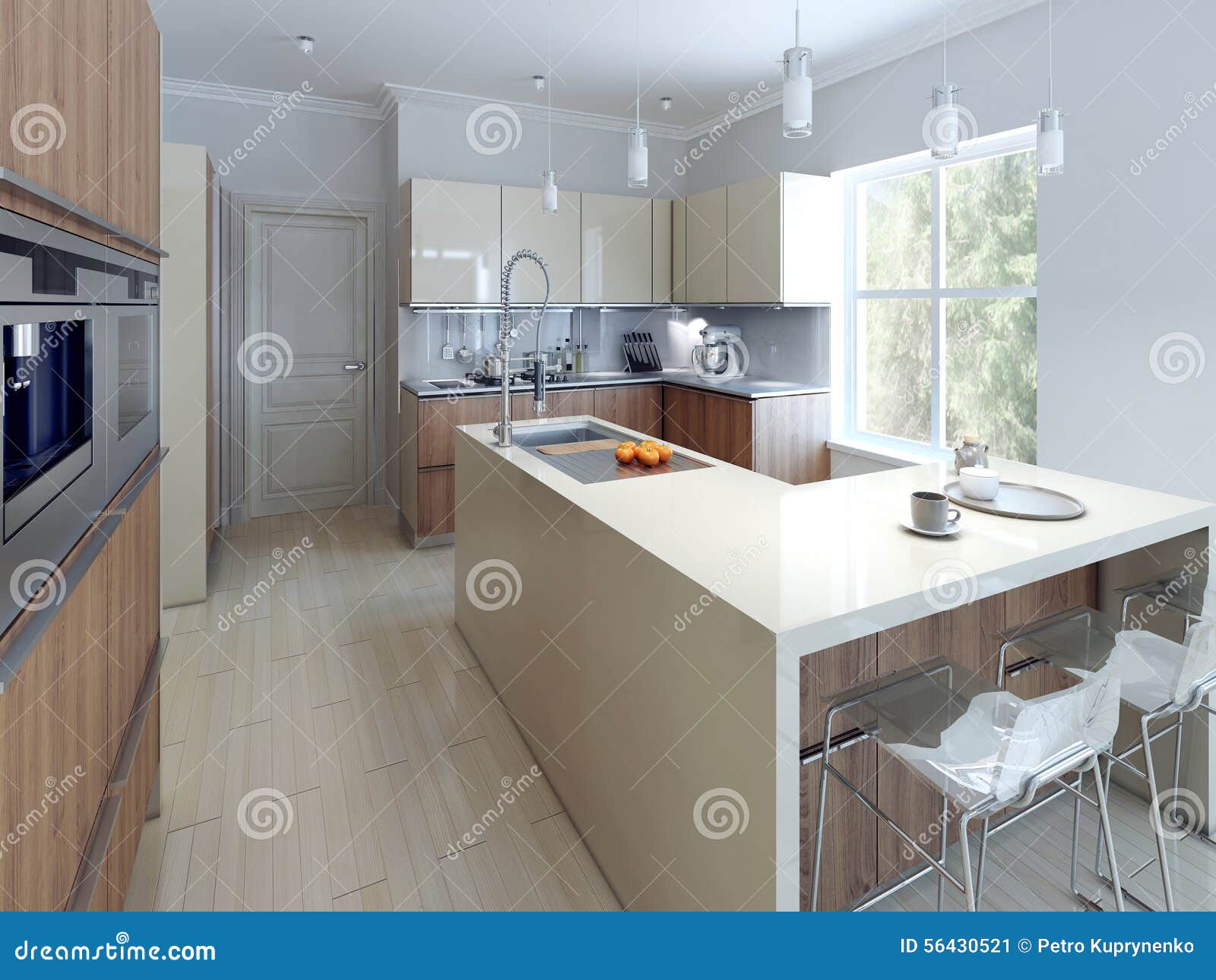 Spacious Modern Kitchen Design Stock Illustration - Illustration of ...