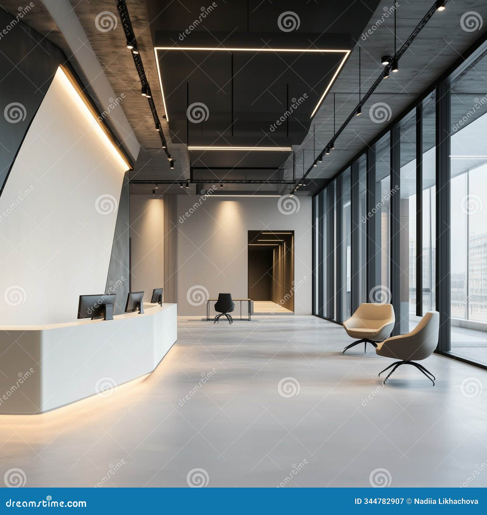 A Sleek Reception Desk With A Modern Design And A Friendly Receptionist ...