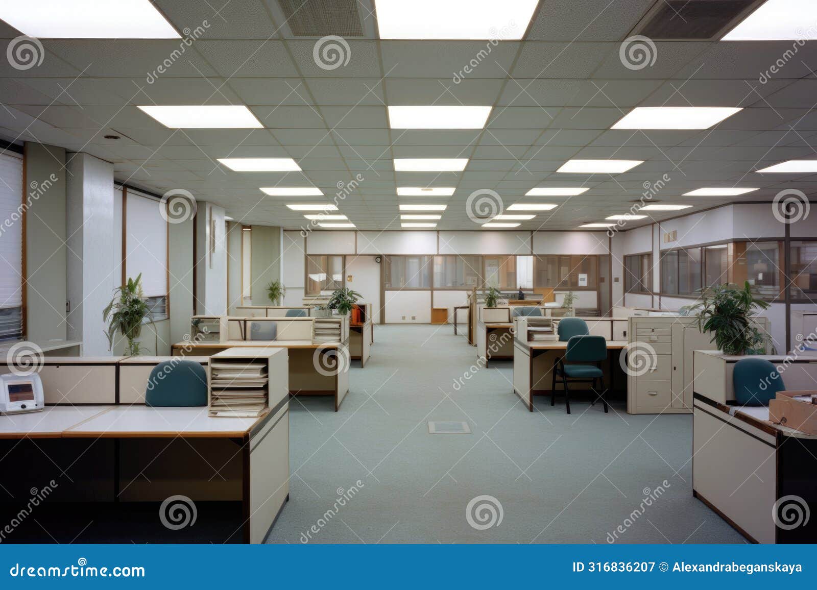 Spacious Modern Office Interior with Workstations and Plants Stock ...