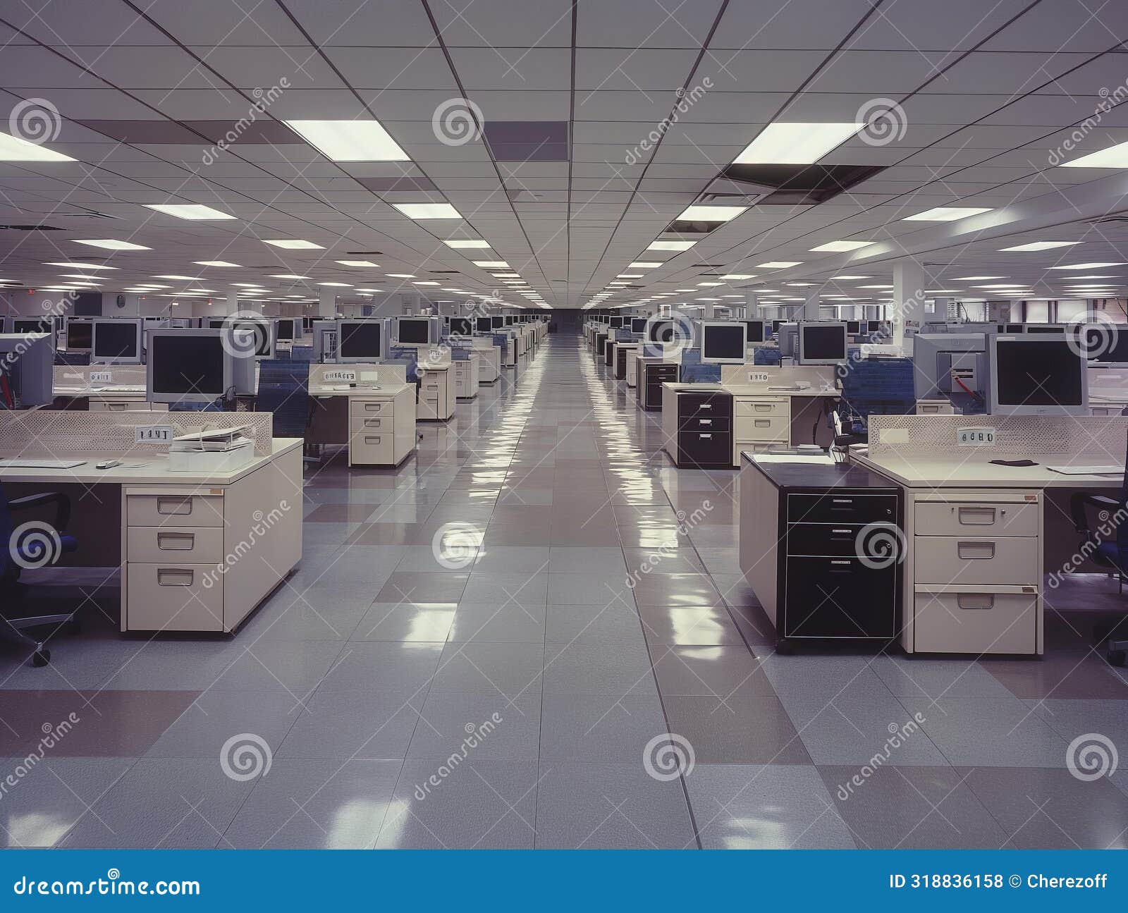 Spacious Modern Office with Rows of Workstations Stock Photo - Image of ...
