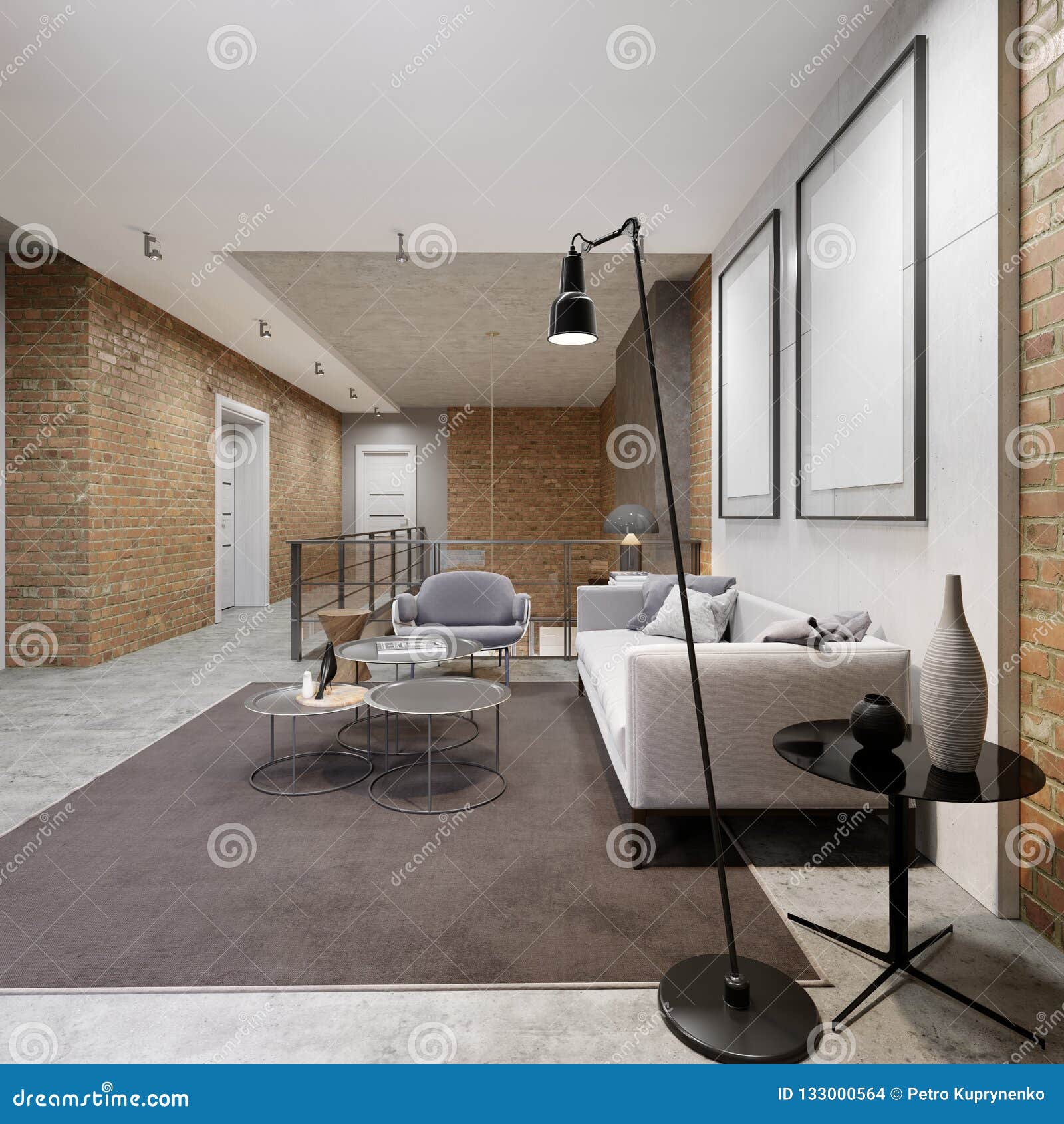 Spacious Modern Open-plan Loft Living Room with Comfortable Grey ...