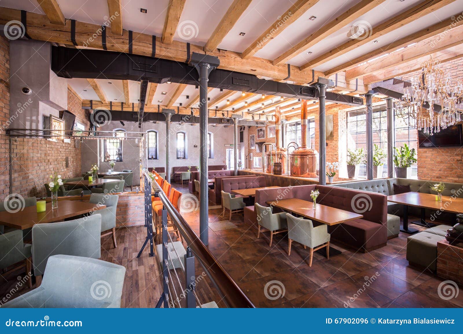 Spacious modern restaurant stock photo. Image of wooden - 67902096