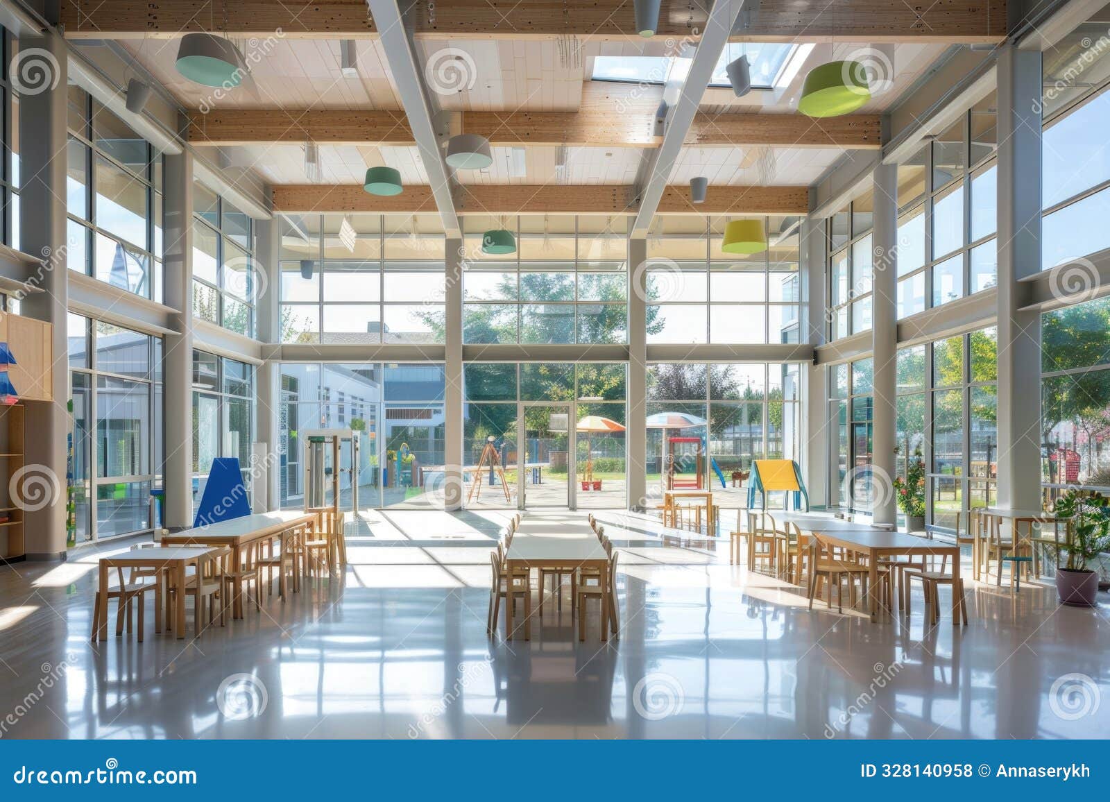 Modern School Atrium with Large Windows and Natural Lighting for ...