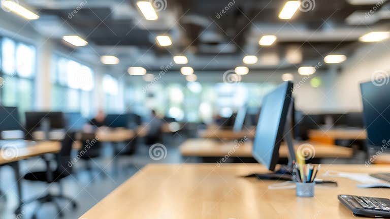 Modern Office Workspace with Computers and Employees Engaged in Work ...