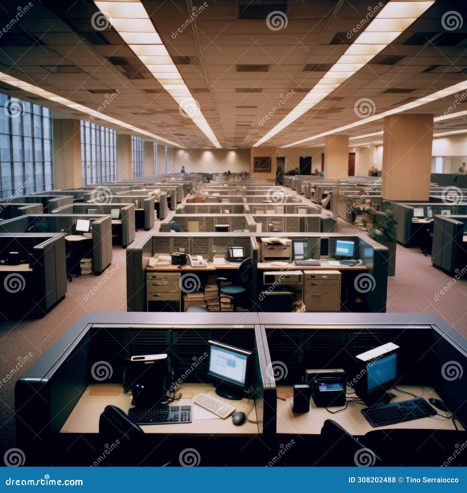 Spacious Office Filled with Cubicles, Computers, Desks, and Office ...