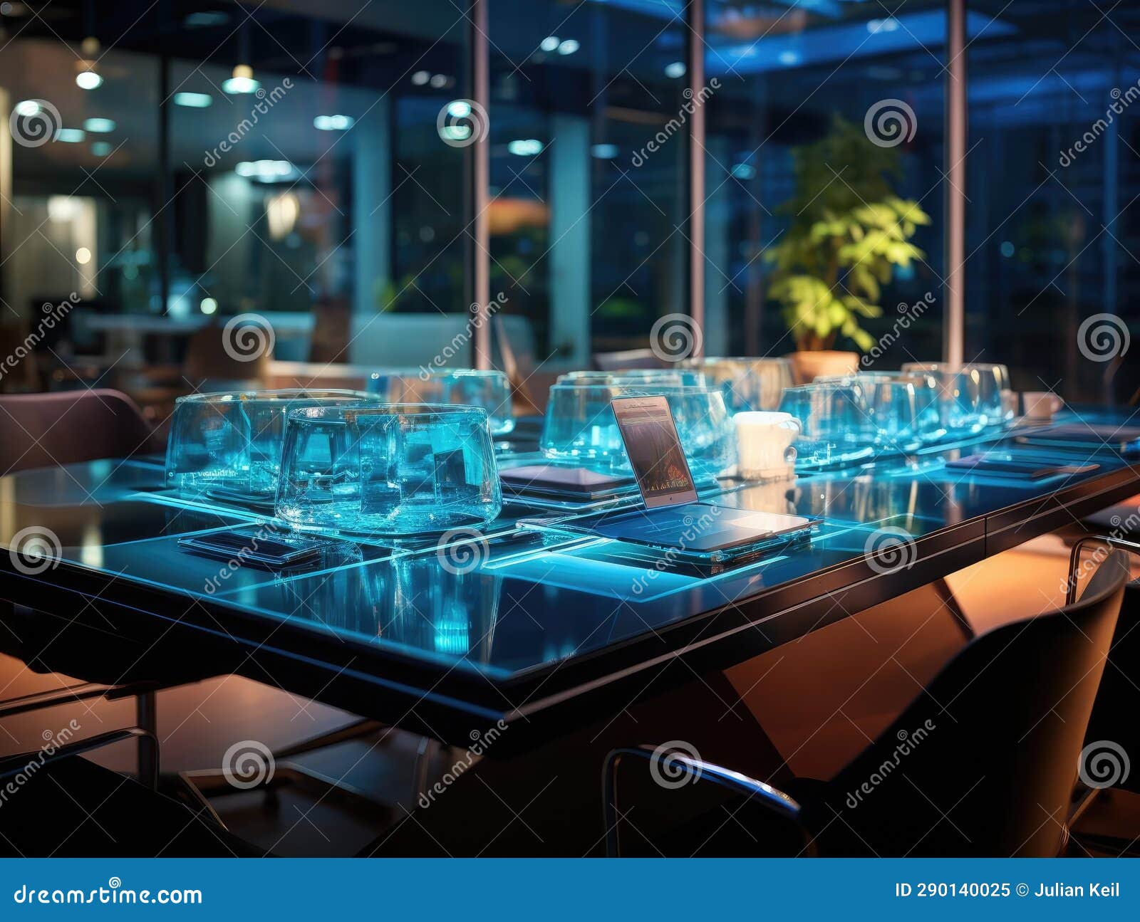 Holographic Conference Room with Large Windows Stock Illustration ...