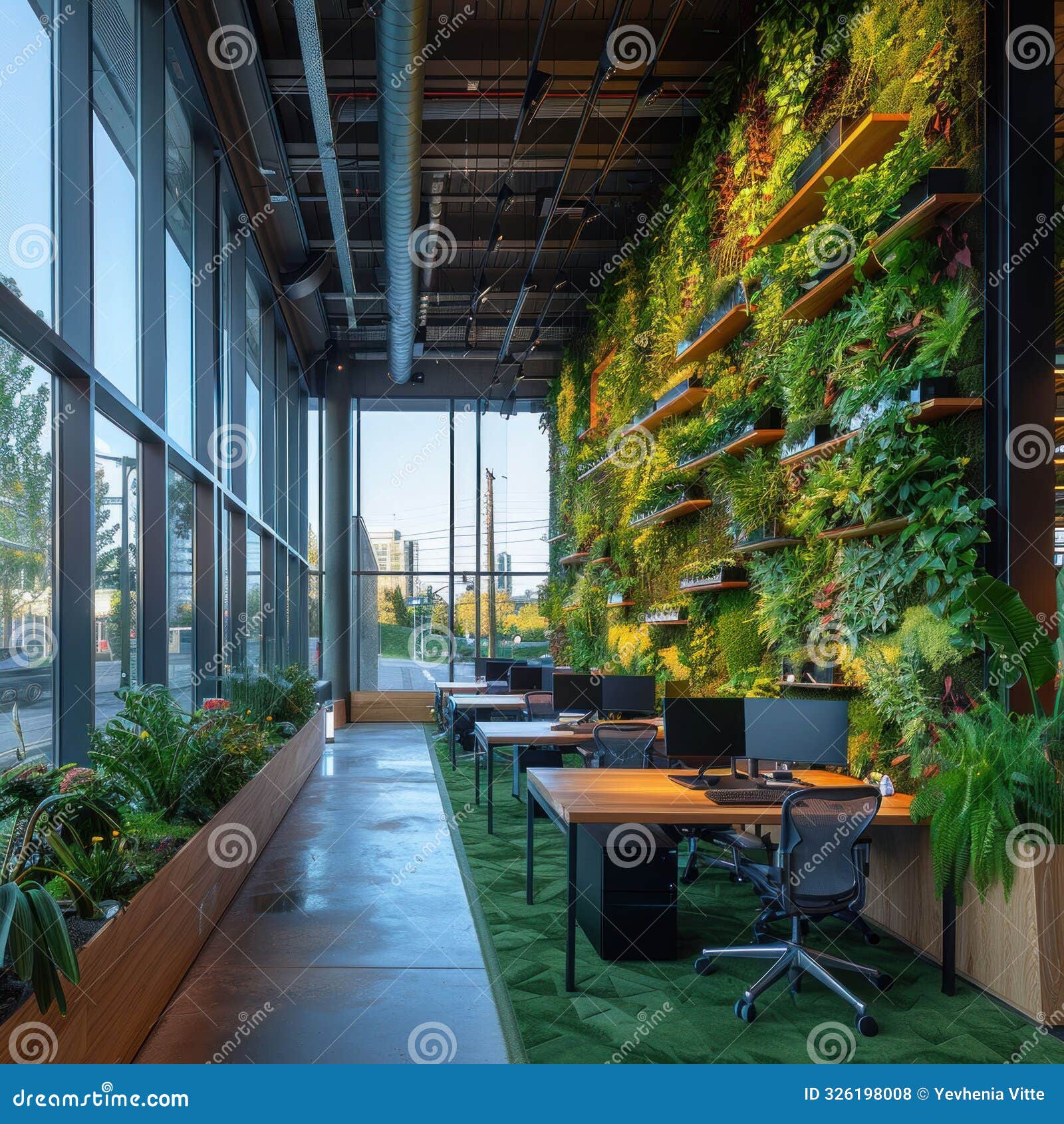 Spacious Office with Vertical Garden and Modern Workstations ...