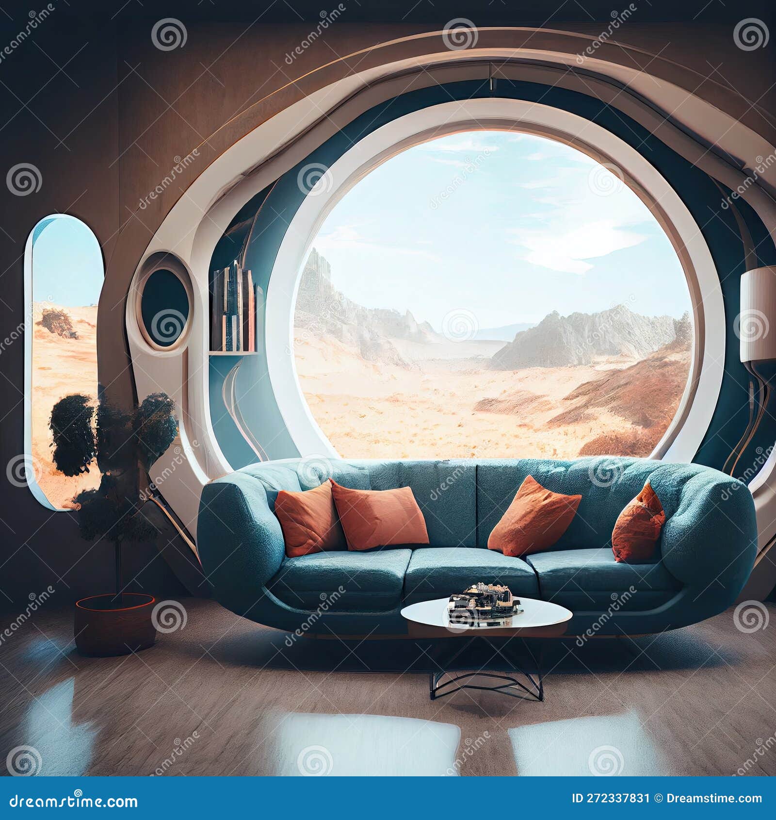 Spacious Sci-fi Futuristic Interior with Comfortable Soft Sofa Stock ...