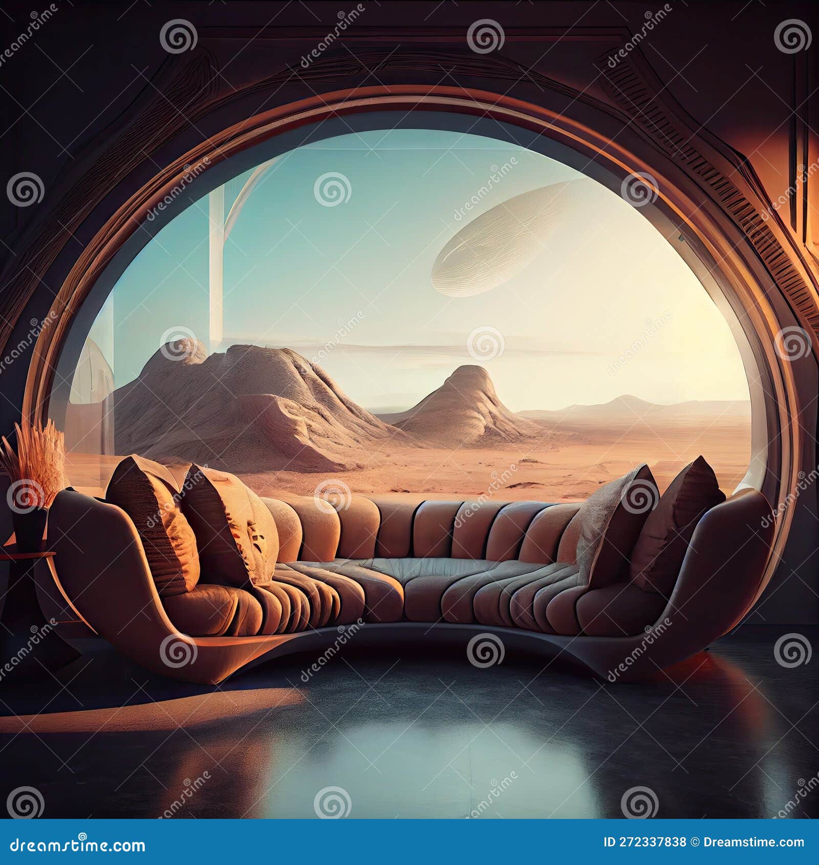 Spacious Sci-fi Futuristic Interior with Comfortable Soft Sofa Stock ...