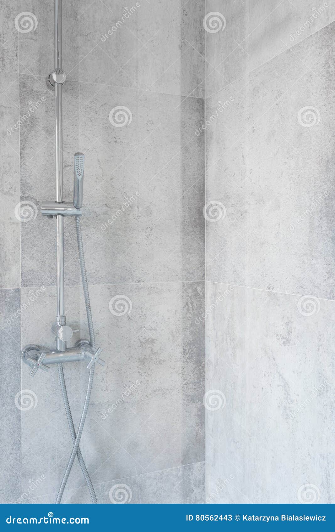 Spacious Shower with Concrete Tiles Stock Image - Image of cabin ...