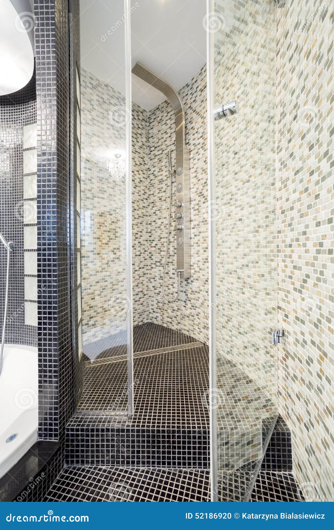 Spacious Shower Behind Glass Sliding Doors Stock Photography ...