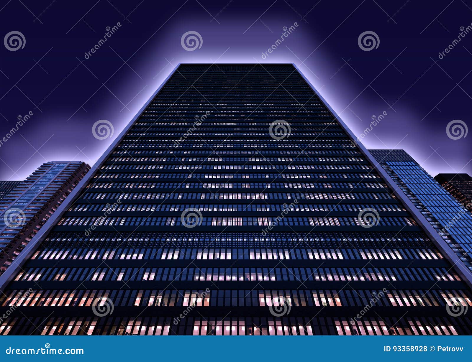 Spacious Skyscraper View from Below at Night Stock Illustration ...