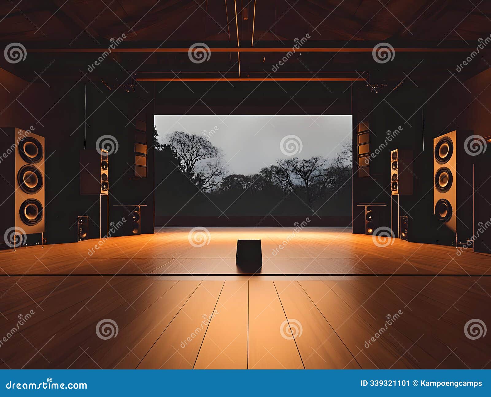 A Spacious Stage with Large Speakers and a Backdrop of Trees, Designed ...