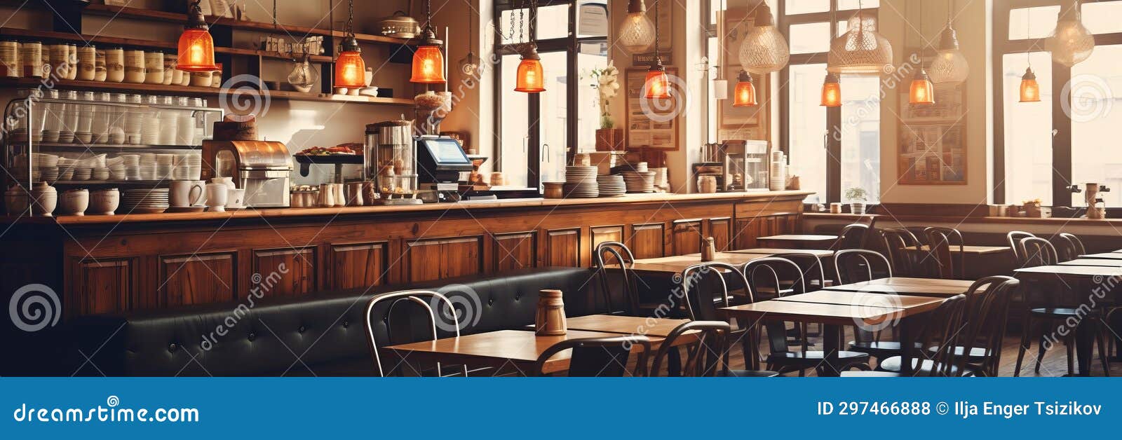 Spacious and Stylish Empty Modern Cafe Restaurant Interior with ...