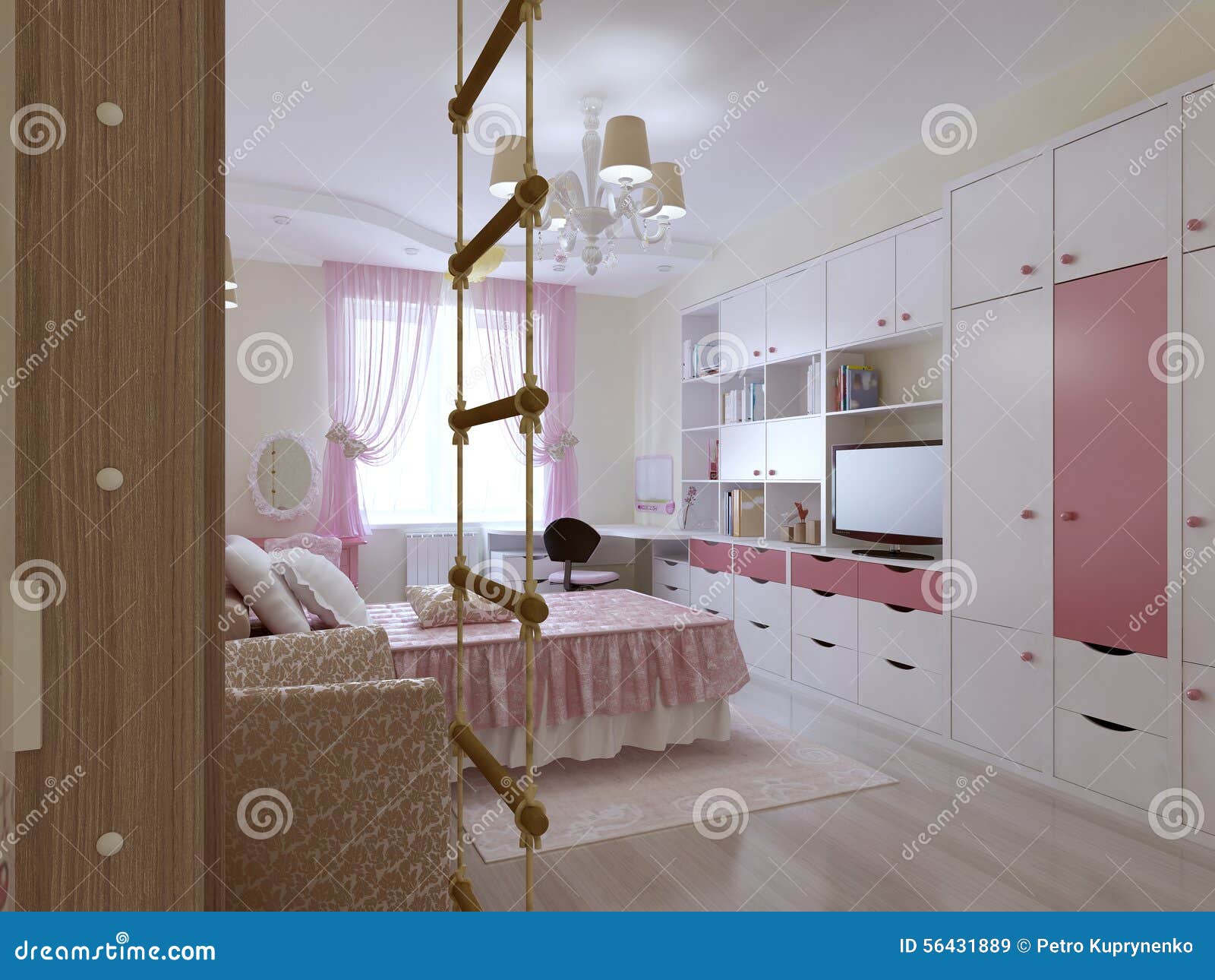 Spacious Teenager Bedroom Design Stock Illustration - Illustration of ...