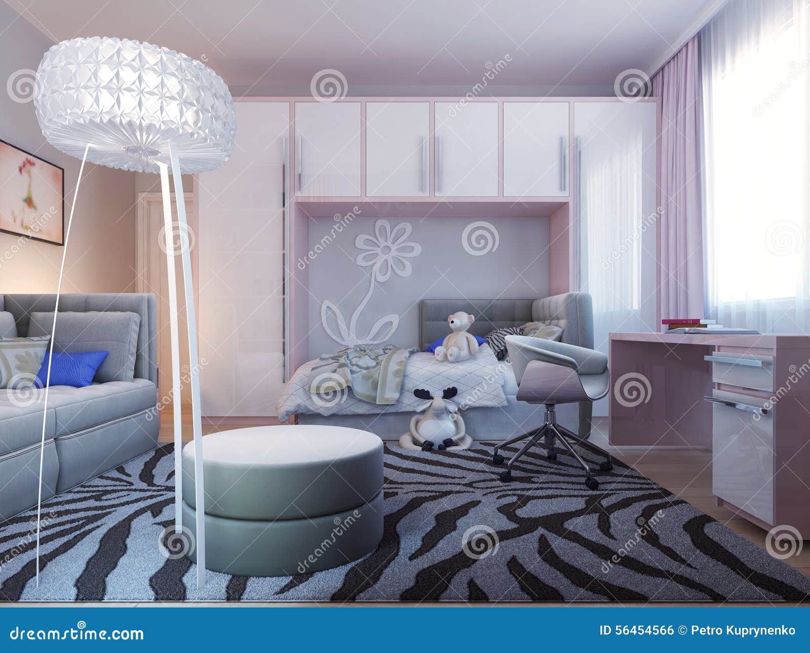 Spacious Teenager Bedroom Design Stock Photo - Image of floor, desk ...