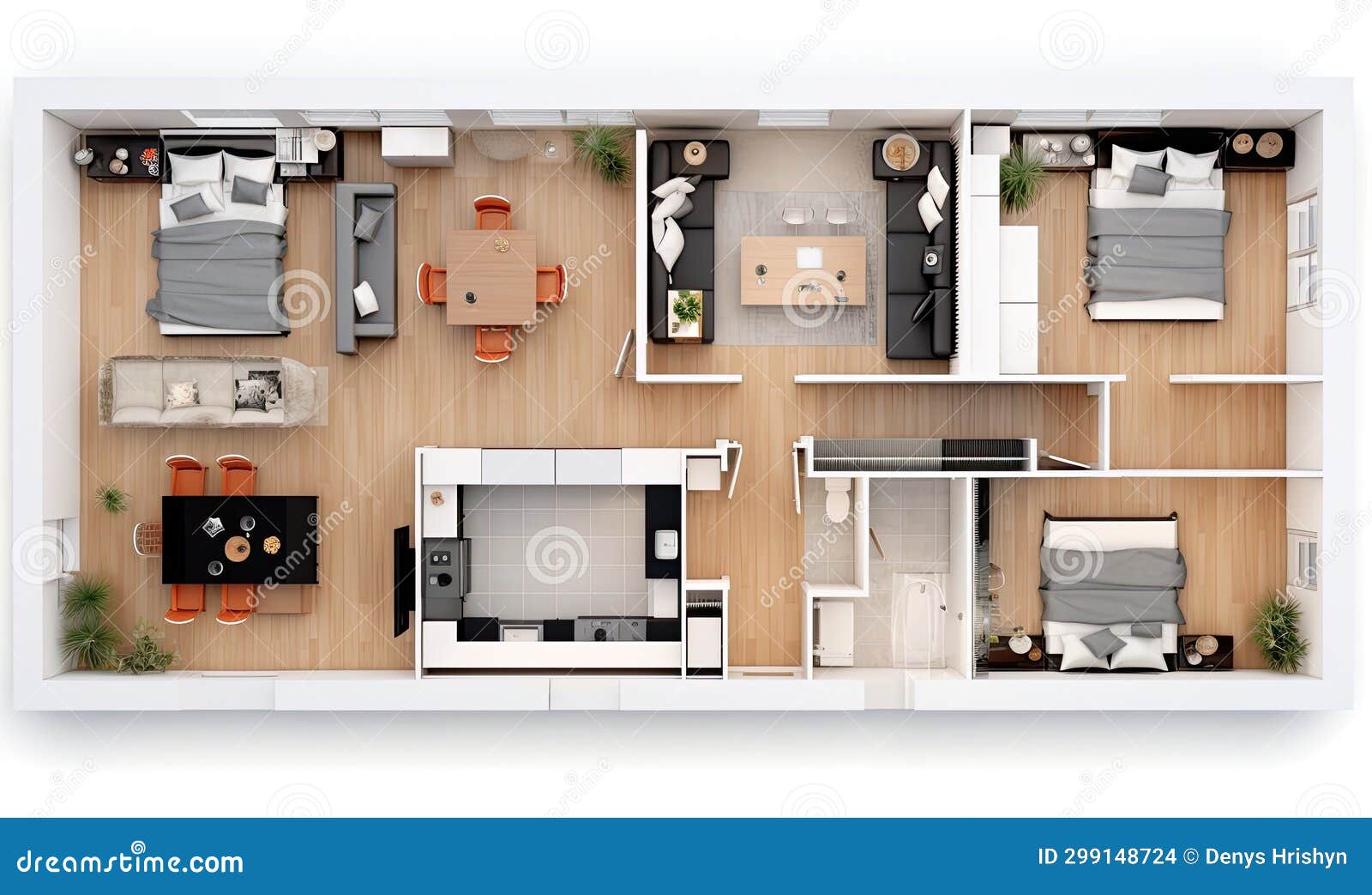 A Spacious Two Bedroom Apartment Floor Plan with Modern Design Elements Stock Illustration ...