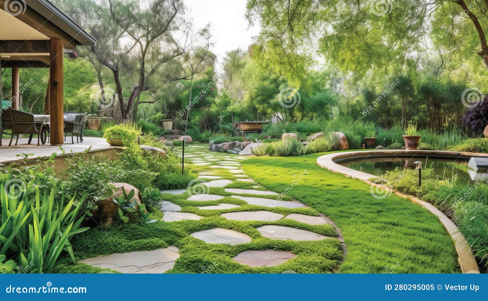 A Spacious and Well-manicured Backyard. Generative AI Stock ...