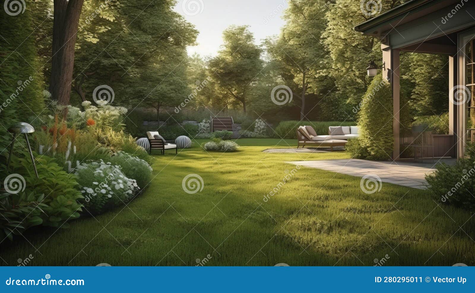 A Spacious and Well-manicured Backyard. Generative AI Stock ...