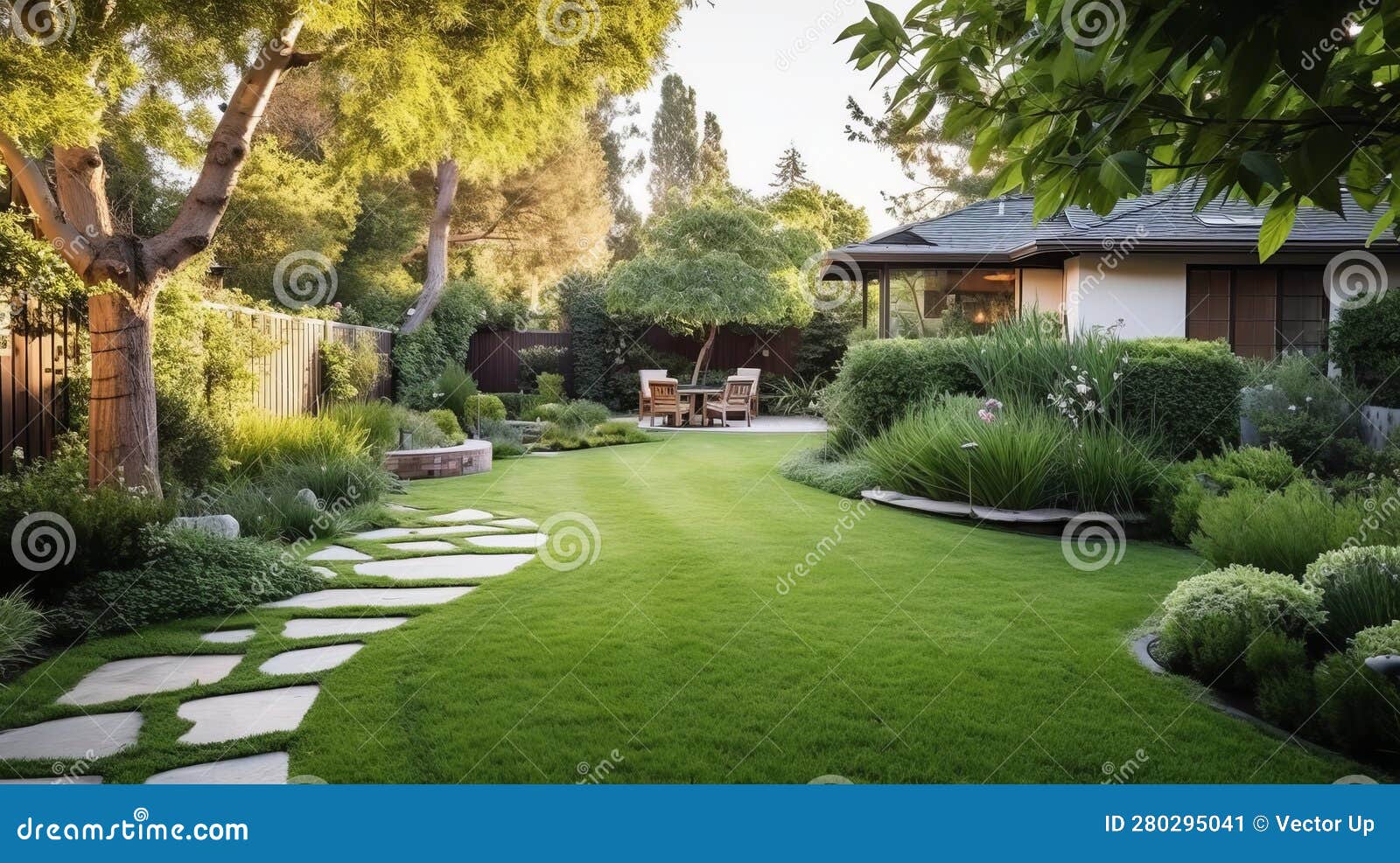 A Spacious and Well-manicured Backyard. Generative AI Stock ...