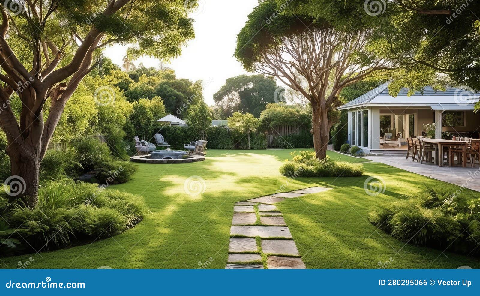 A Spacious and Well-manicured Backyard. Generative AI Stock ...