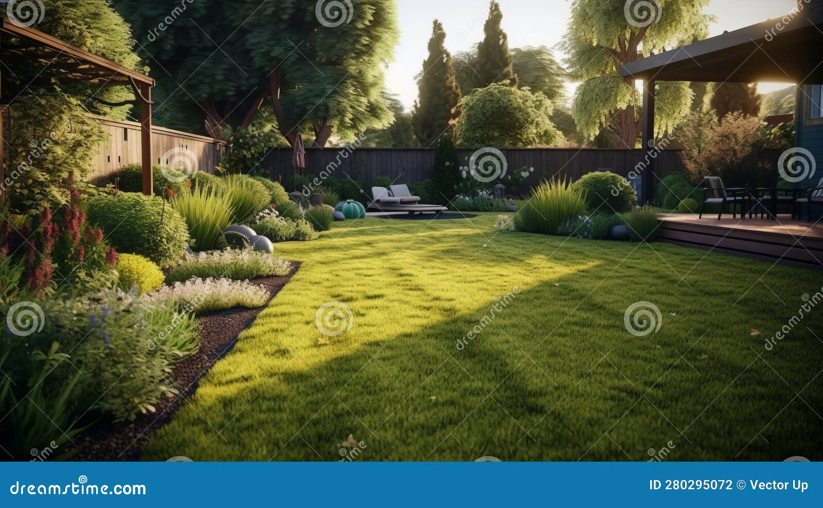 A Spacious and Well-manicured Backyard. Generative AI Stock ...