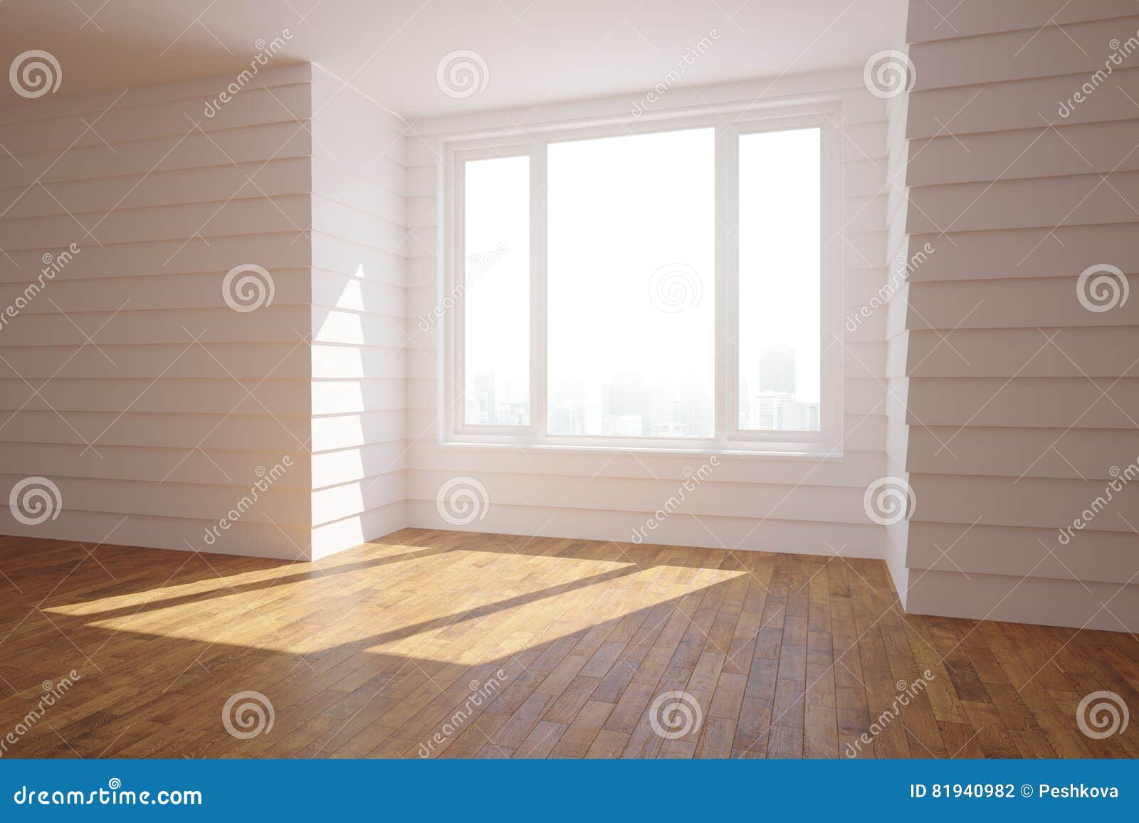 Spacious White Interior with Sunlight Stock Illustration - Illustration ...
