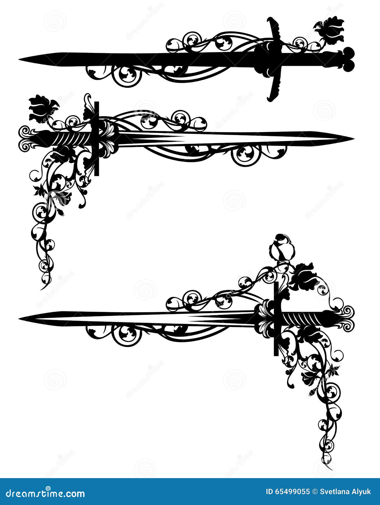 Spada fra i fiori rosa illustrazione vettoriale. Illustrazione di arte ...