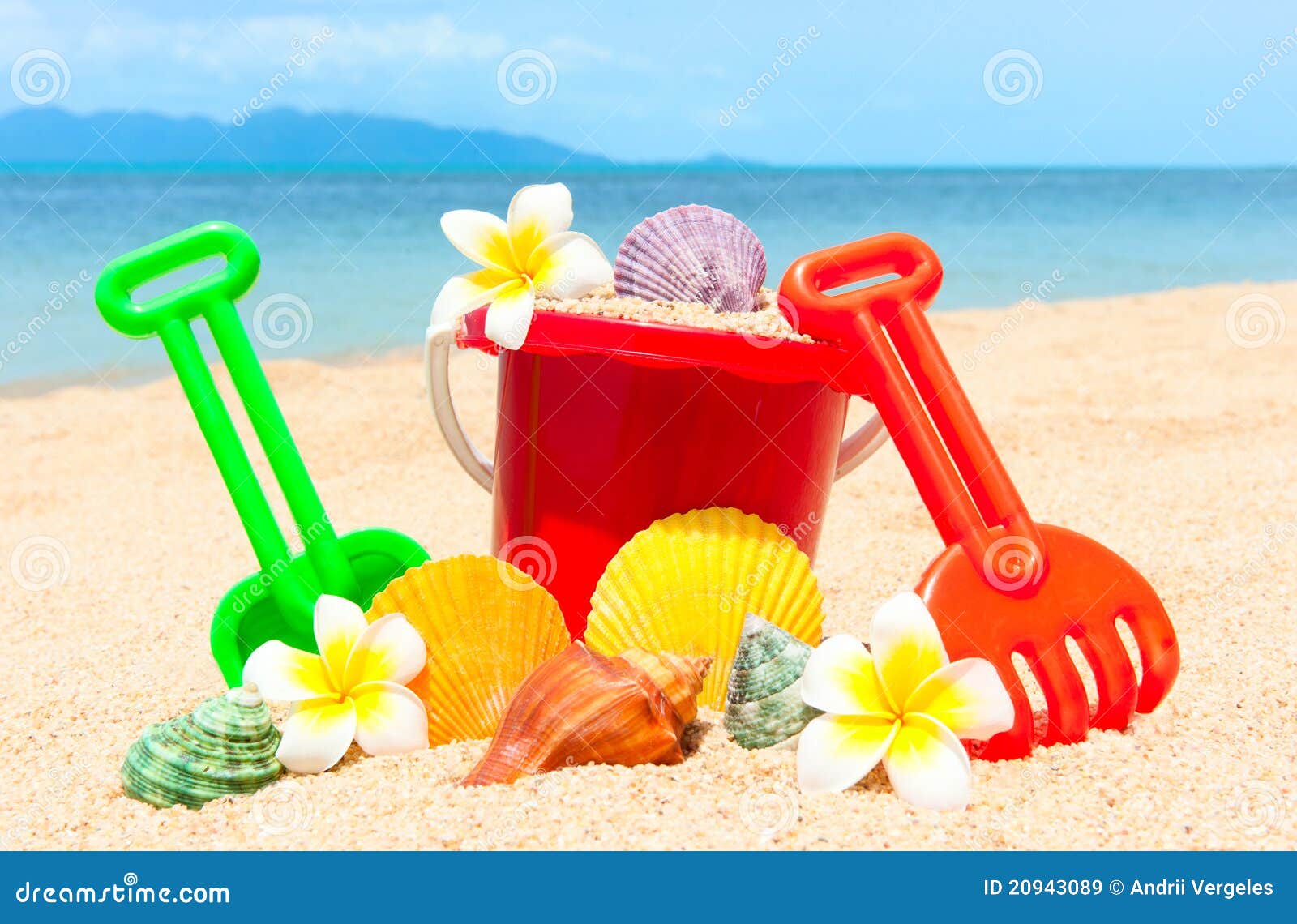Spade and Other Toys on Tropical Beach Stock Image - Image of colorful ...