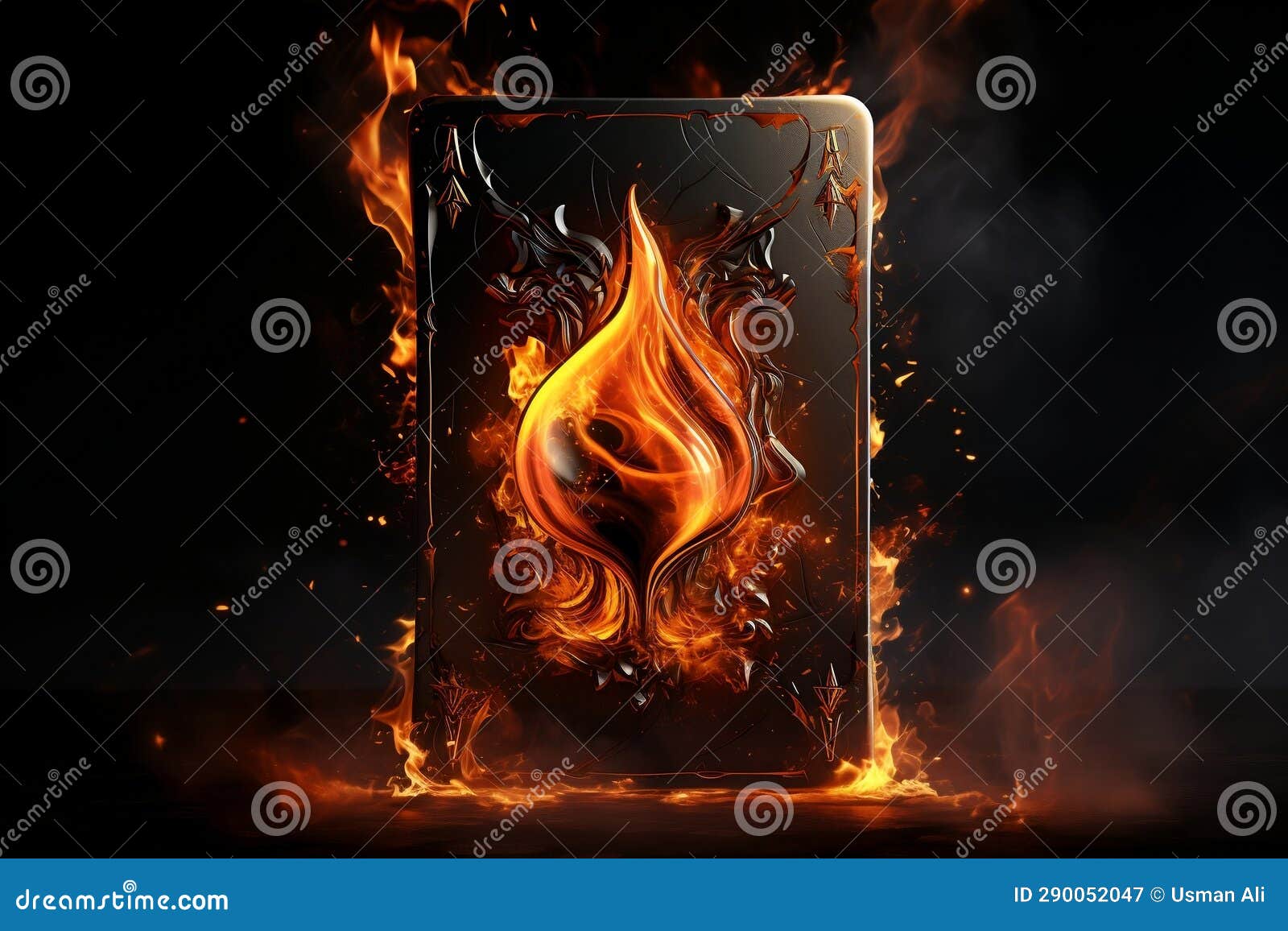 Spades Card Burning on Dark Background. AI Stock Illustration ...