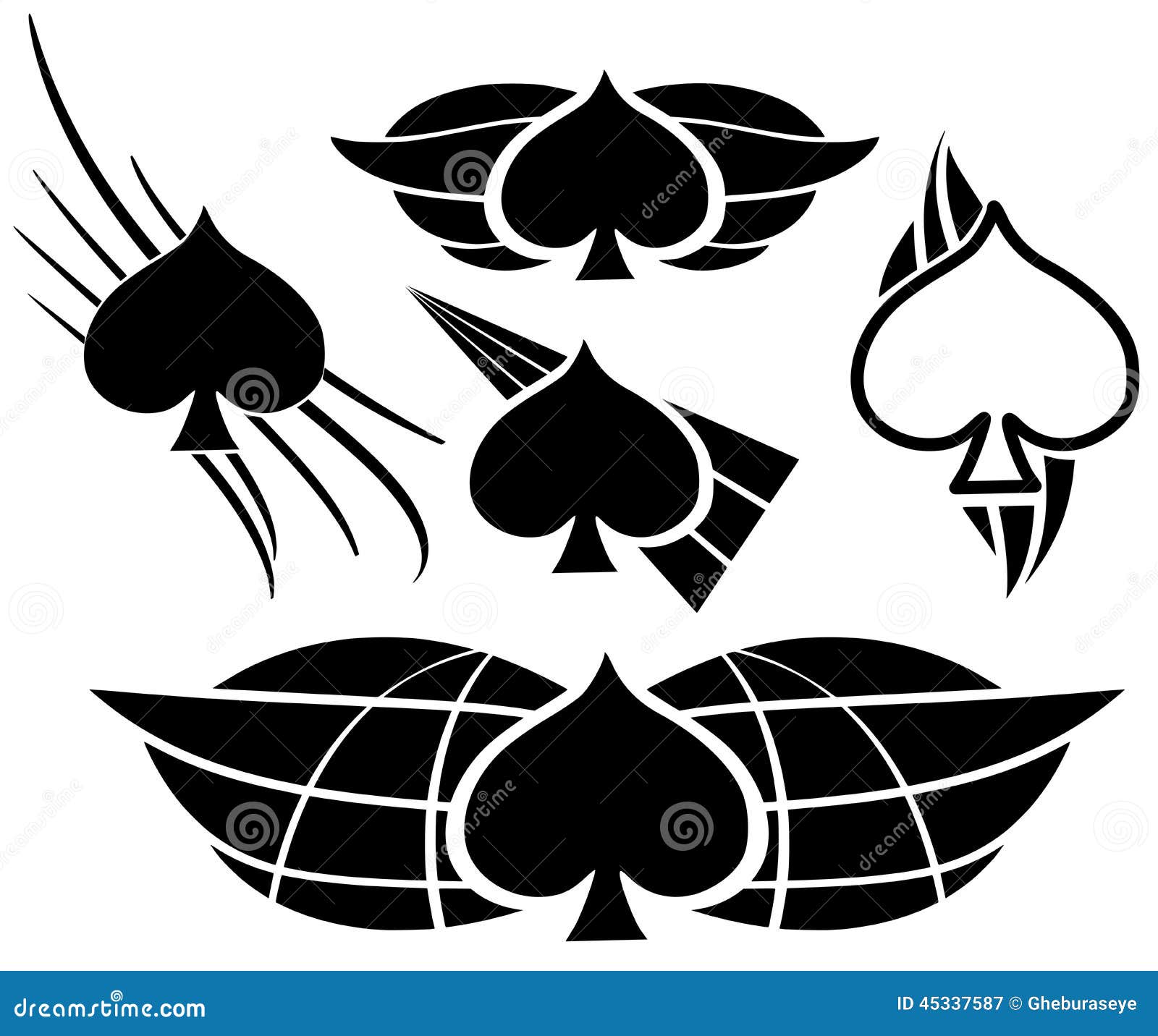 Spades tattoo set isolated stock vector. Illustration of spades - 45337587