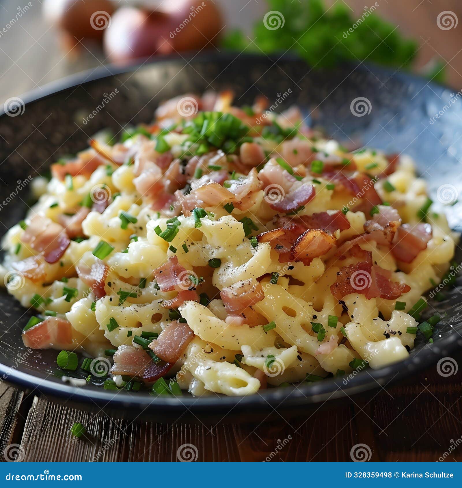 Spaetzle with Bacon and Onion, German Style Cuisine Stock Illustration ...