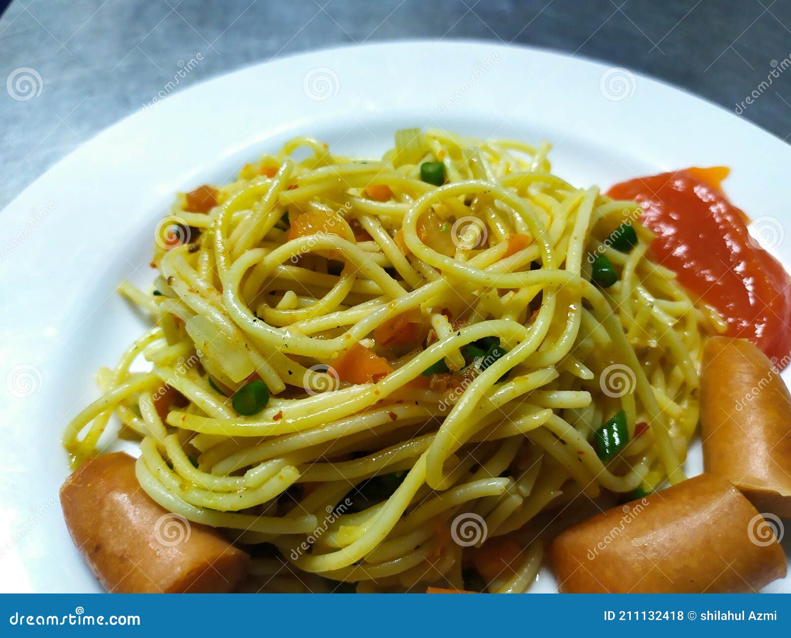 Spaget with sausage stock photo. Image of food, italian - 211132418