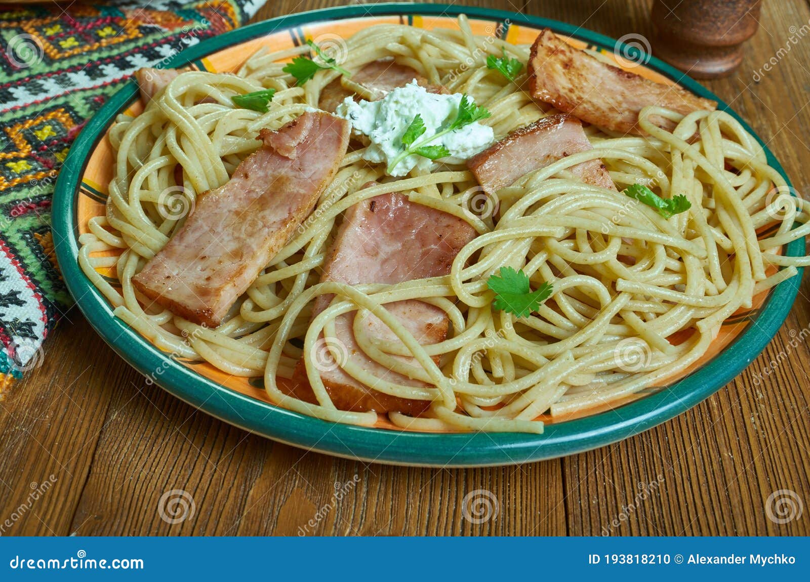 Spaghetti al guanciale stock photo. Image of mediterranean - 193818210