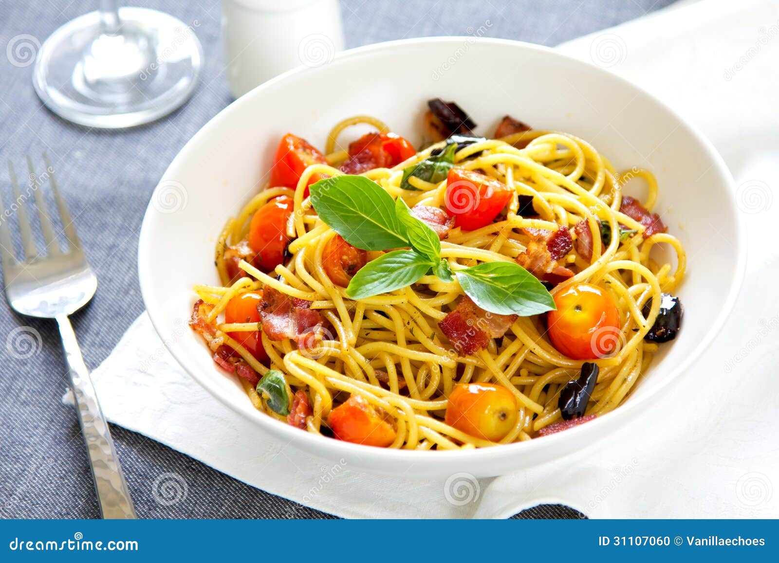 Spaghetti with Bacon and Dried Chilli Stock Photo - Image of healthy ...