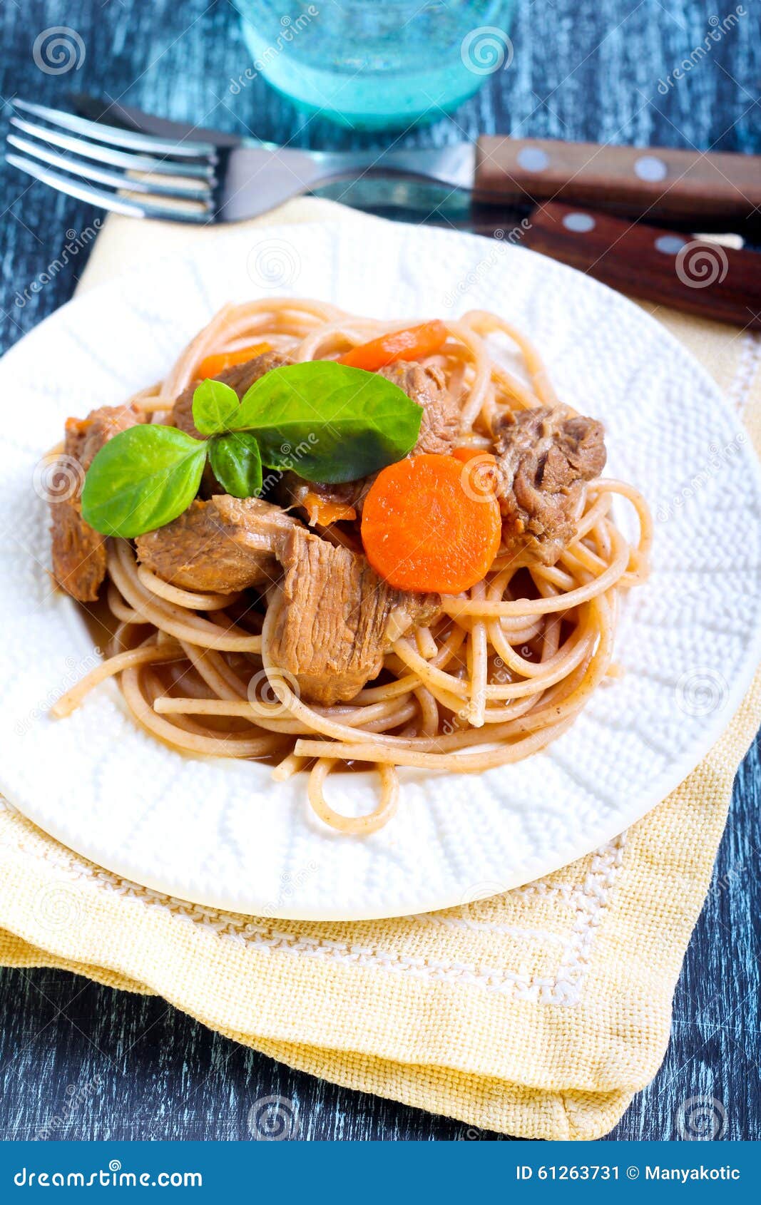 Spaghetti with beef stew stock image. Image of savory - 61263731