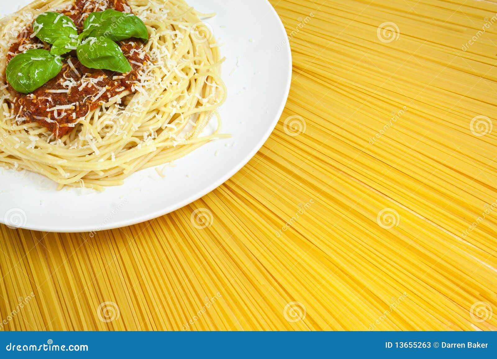 Spaghetti Bolognese on Display of Dried Pasta Stock Image - Image of ...