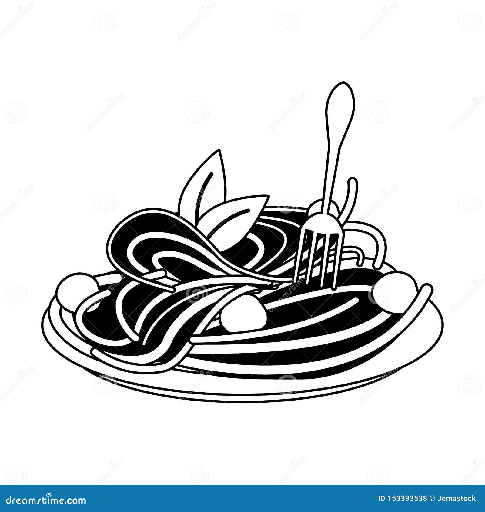 Spaghetti Italian Food in Black and White Stock Vector - Illustration ... Spaghetti Italian Food in Black and White Stock Vector - Illustration ...