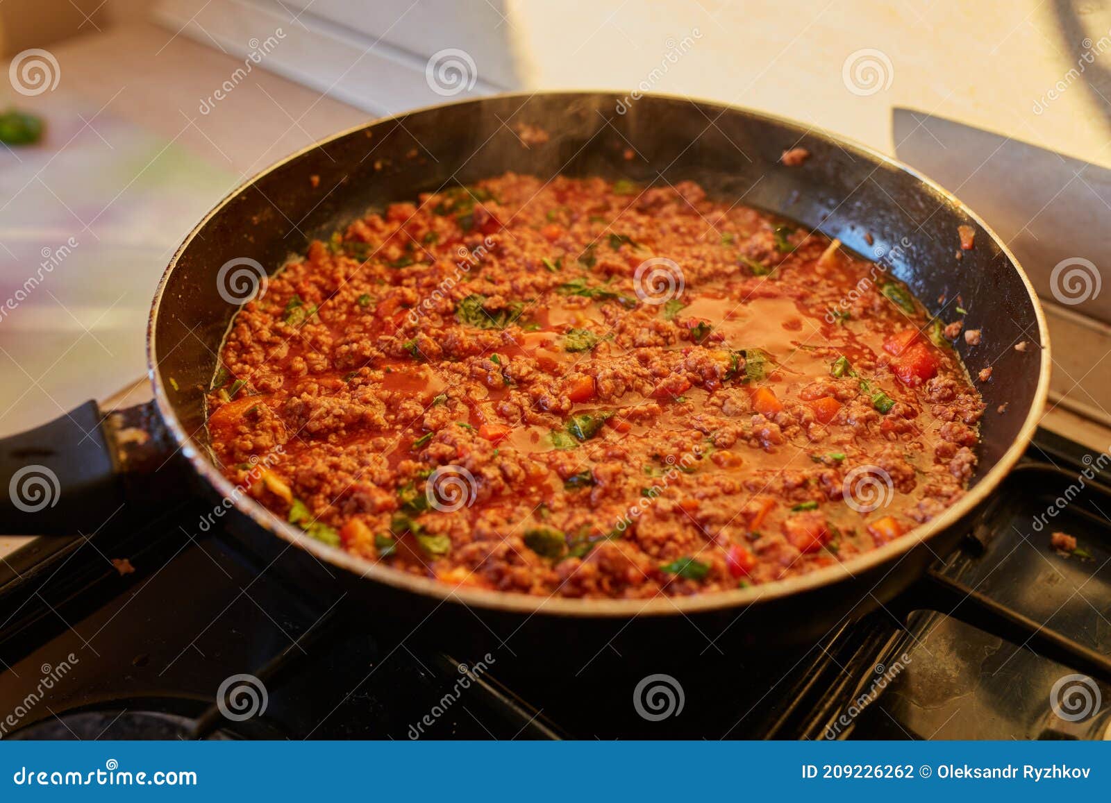 Spaghetti Bolognese Sauce Being Fried on a Pan Stock Photo - Image of ...